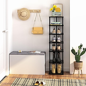 Garden 4 you Shoe Rack Organizer 7 Tier Vertical Storage Stand, Modern Corner Free Standing Shoe Tower, Narrow Metal Slim Shelf for Closet, Entryway,Front Door, Small Spaces, Black