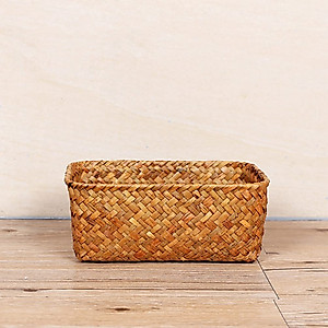 Luxshiny Storage Bins Seagrass Wicker Baskets Basket Hand Woven Storage Bin Rattan Shelf Baskets Key Bowl for Desktop Case Sugar Packet Sundries Holder Random Color M