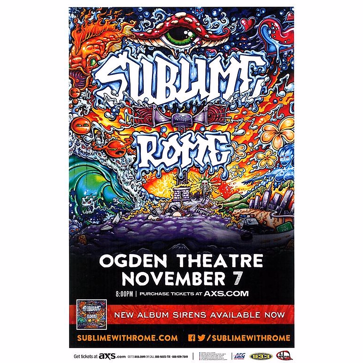SUBLIME ROME 2015 CONCERT POSTER OGDEN THEATRE DENVER 11" X 17" REPRINT