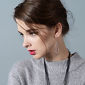 YEEVAA Earrings for Women Dangling Rose Gold Plated Crystal Drop Dangle Earrings Double Elliptical Teardrops Jewelry Gift for Women Girls Wedding/Anniversary/Birthday Gift