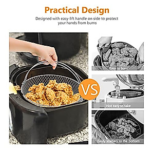 Air Fryer Basket, Oven Steamer Basket with 30pcs Air Fryer Paper Liner, 304 Stainless Steel Mesh Basket for Air Fryer, Air Fryer Accessory 8 inch Basket with Handle