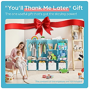 CUBEDIY Baby Closet Organizer for Nursery: Durable Baby Wardrobe for Closet - Customizable Baby Armoire - Baby Dresser Closet Shelves - Waterproof Shelf Clothes Organizer w/Wall Fixation (Blue)