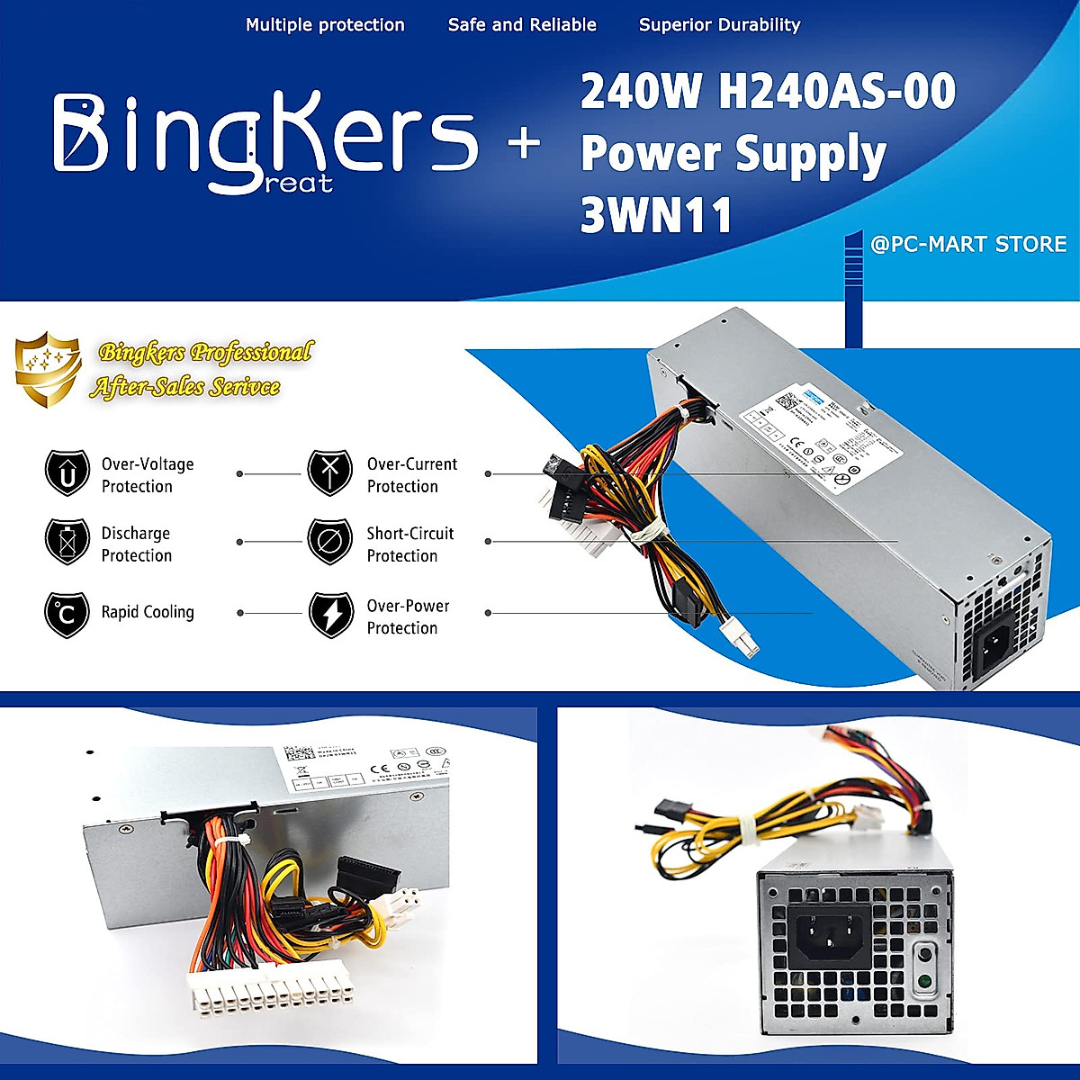 BINGKERS 240W H240AS-00 Power Supply Fit for Dell OptiPlex 390 790 960 990 3010 7010 9010 Small Form Factor SFF System Desktop Computer 3WN11, L240AS-01