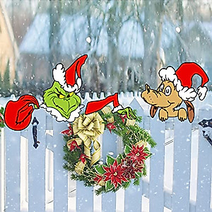 Christmas Decorations Outdoor Fence Peeker - Funny Christmas Fence Yard Signs with Thief Stole Head Arm Bag and Dog for Holiday Xmas Garden Courtyard Wall Decorations