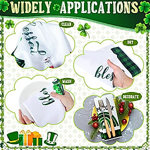 Kajaia 4 Pieces St. Patrick's Day Kitchen Dish Towels Green Black Buffalo Plaids Lucky Shamrock Truck Cloth Tea Towel 16 x 24 Irish Seasonal Decorative Dishcloth Hand Towel for Cooking Baking