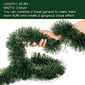 Sggvecsy 49.2Ft Christmas Dark Green Tinsel Garland Xmas Tree Decorations Christmas Metallic Twist Garland Ceiling Hanging Decorations for New Year Party Birthday Holiday Indoor Outdoor Supplies