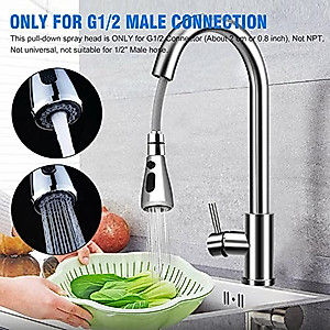 Pull Down Kitchen Faucet Sprayer Head Replacement Part, Only for G1/2 Connector, 3 Function Pull Out Sink Sprayer Replacement Nozzle, Kitchen Faucet Head Hose Spray Tap Spout, Brushed Nickel