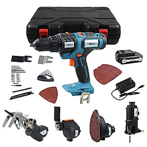 NEWONE 20V Cordless Drill Combo Kit,4-Tool Max Power Tool Combo Kit with Case,4 Attachment,Drill,Reciprocating saw, Oscillating tool, Sander with Accessories,2.0Ah Lithium-Ion Battery and Charger