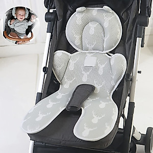 LiMoor 3D Mesh Cool Baby Seat Liner for Strollers, Breathable Pushchair Cushion, Insert Thicken Sponged Baby Body Support Cushion Pad Mattress for Stroller, Baby Chair & Car Seat Pad (Antlers)