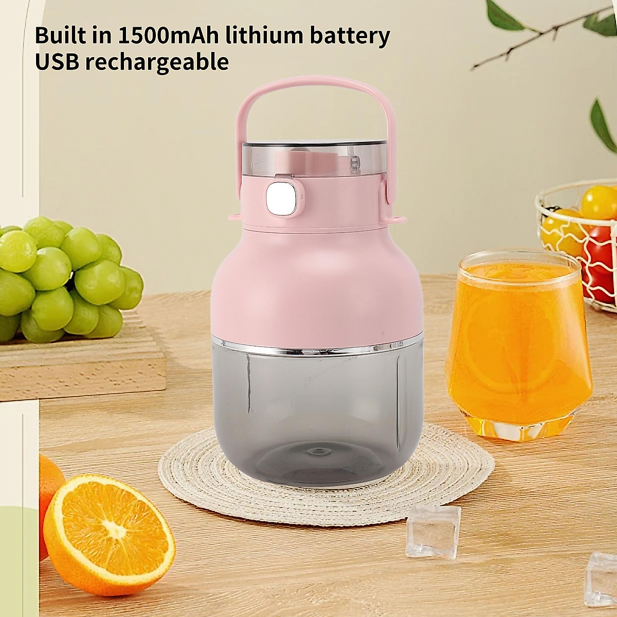 Zerodis Large Capacity Blender Cup, USB Rechargeable, Cordless Convenience, Multi Functional Juicer, Portable and Convenient, Portable Blender Cup, ABS Material, Lithium Battery (Built, Pink
