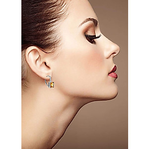 925 Sterling Silver 0.27Inch Princess Cut Citrine Leverback Earrings for Women