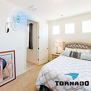 Tornado 2 Pack 16 Inch Oscillating Wall Mount Fan Remote Control Included 3 Speed 2650 CFM 6 FT Cord UL Safety Listed