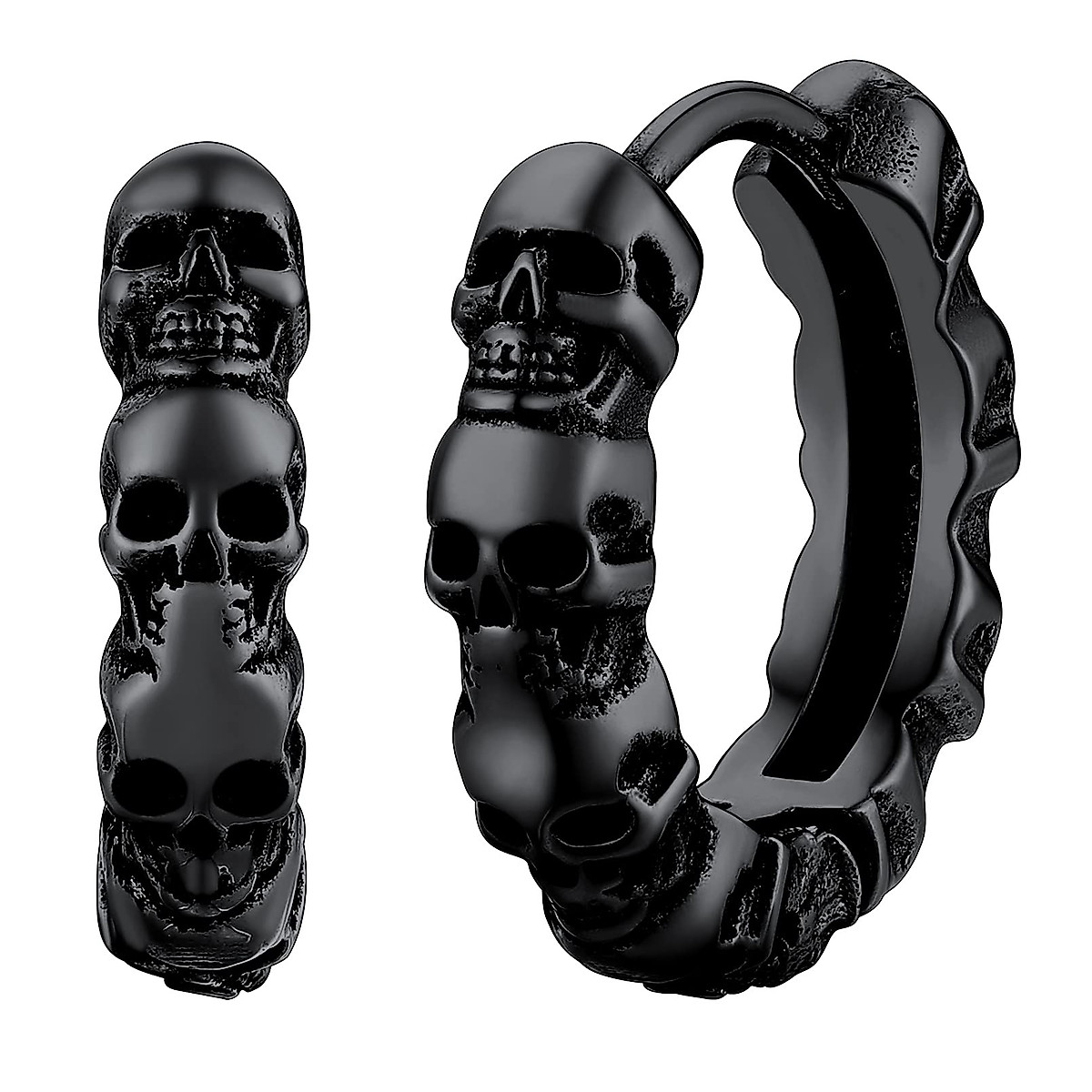 Black Skull Hoops Mens Huggie Circle Hoop Earrings for Man Gothic Punk Jewelry for Rapper Reggae Statement Ear Charms