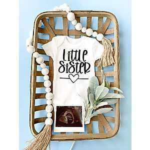 Olive Loves Apple Little Sister Heart Bodysuit for Baby Girls Sister Sibling Outfits White on Mauve Bodysuit Newborn