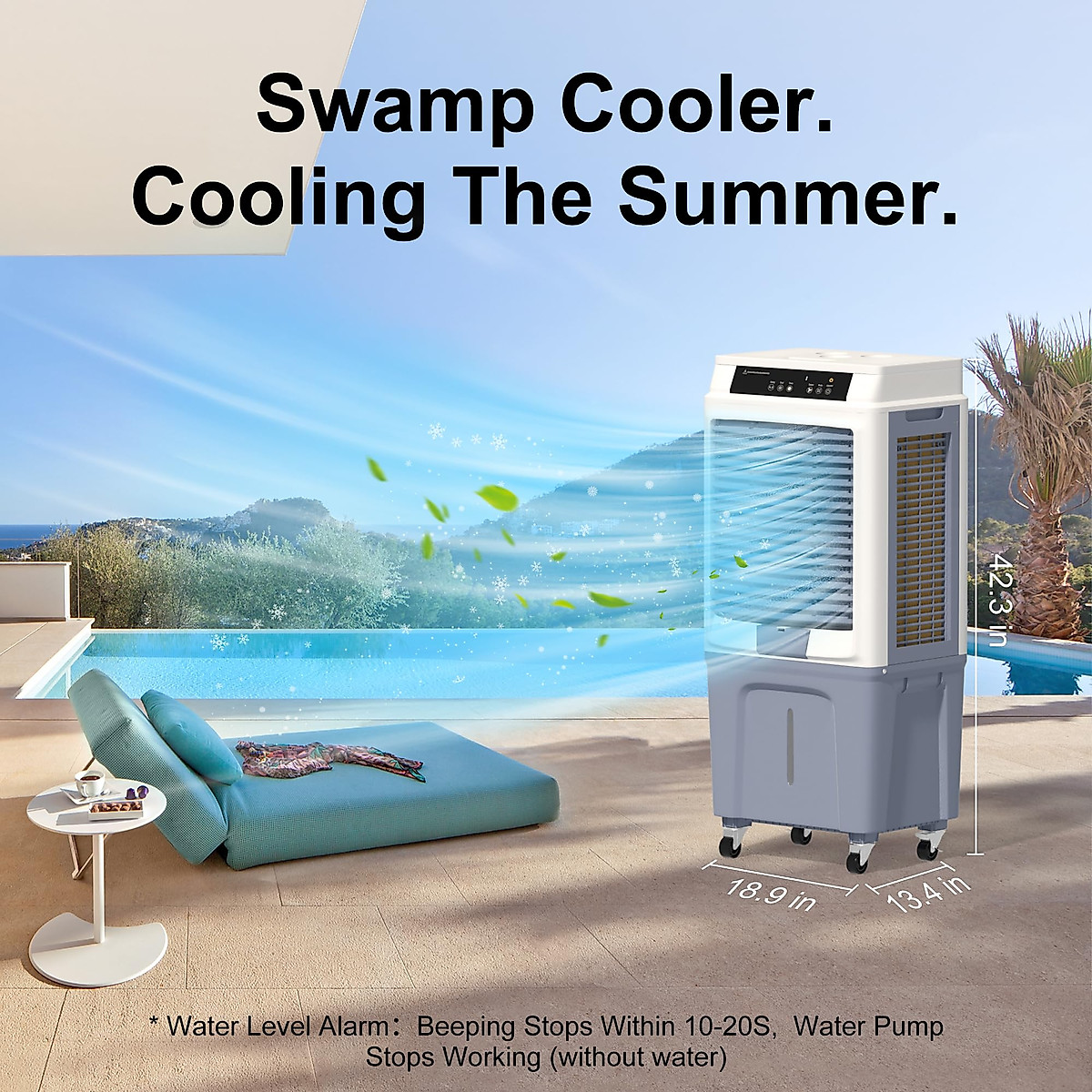 Landeagle Swamp Cooler, 3288CFM Evaporative Air Cooler with 10.6-Gal Water Tank, Evaporative Cooler with Water Level Alarm, 3 Speeds, 12H Timer, Air Cooler for Indoor Outdoor Patio Garage Use(42IN)