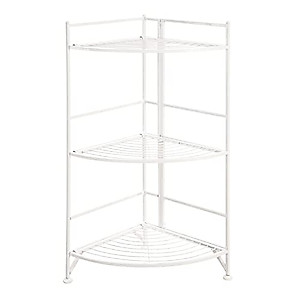 Convenience Concepts Xtra Storage 3 Tier Folding Metal Corner Shelf, White