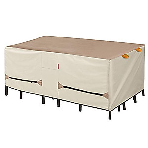 Porch Shield Patio Table Cover - Waterproof Outdoor Dining Table and Chairs Furniture Set Cover Rectangular - 84 x 56 inch, Light Tan & Khaki
