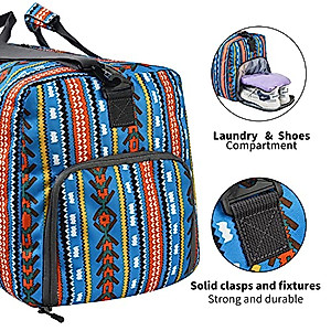 Duffel Bag 65L Packable Duffle Bag with Shoes Compartment Unisex Travel Bag Water-Resistant Duffle Bag(Bohemian Blue,65L)