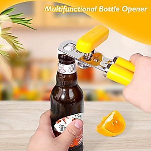 Can Opener, Mabahoo Can Opener Manual Heavy Duty Hand Held Can Openers, Top Stainless Steel Smooth Edge, Easy Turn Knob, with Bottle Opener, Kitchen Gadgets Must Haves Accessories Utensils, Yellow