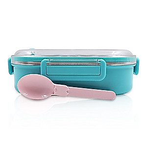 FINEX Frozen Blue Bento Box Container Set with Clear Lid & Spoon - Princess Elsa Anna Olaf Snowman