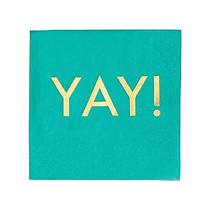 BLUE PANDA 50 Pack Teal Paper Napkins with Gold Foil YAY for Party Supplies (3-Ply, 5 x 5 Inches)
