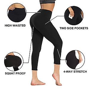 GAYHAY Leggings with Pockets for Women - 19" / 25" Yoga Pants High Waist Tummy Control Compression for Workout Black