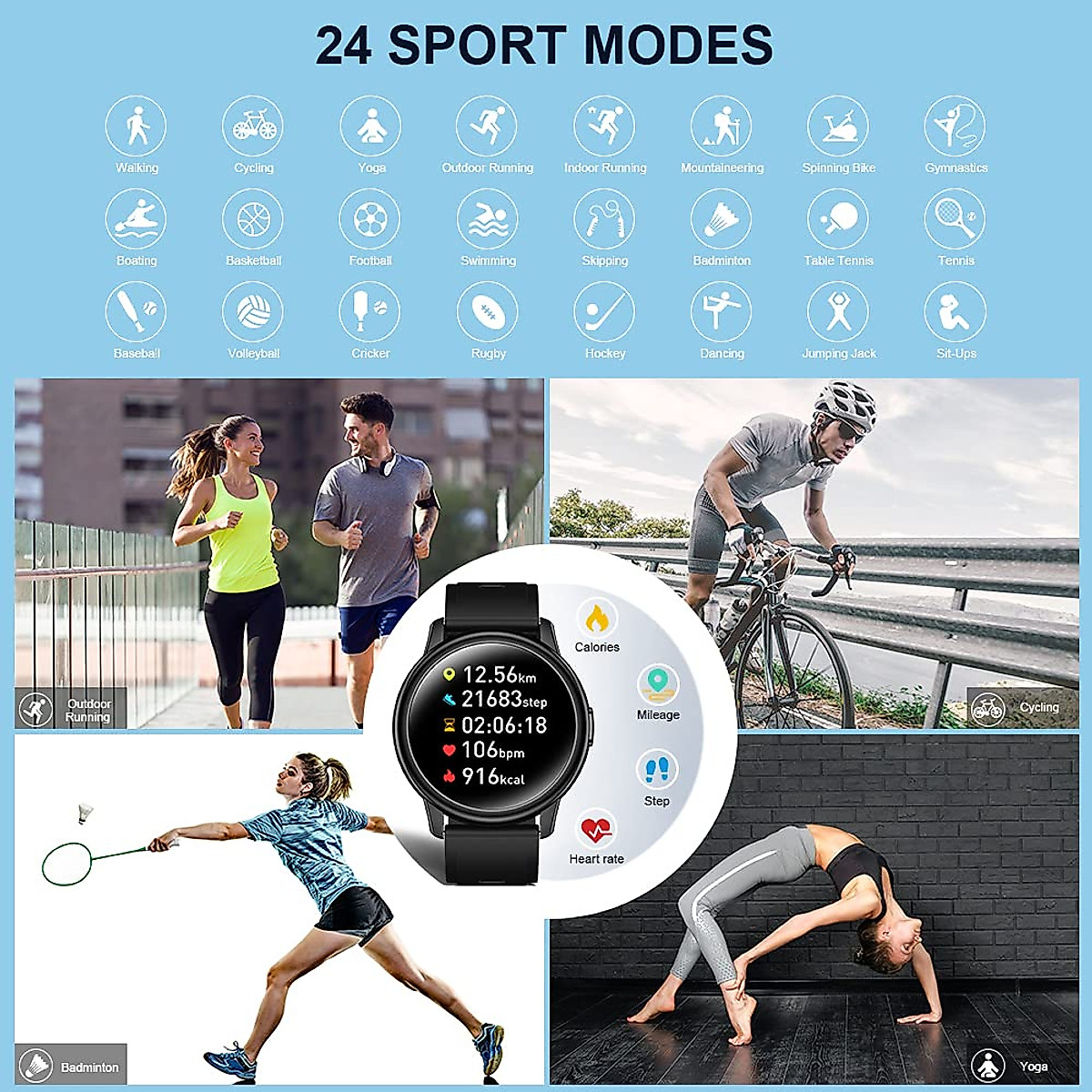 Cillso Smart Watch for Men, IP68 Waterproof Fitness Tracker, Smartwatch for Android iPhone Phones, Activity Tracker with Heart Rate and Sleep Monitor, 24 Sports Modes, Pedometer, Black