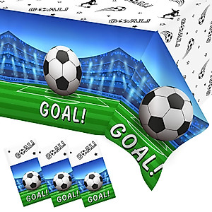 Heboland 3 Pieces Soccer Party Table Cloth,Large Size 54 x 108 Inch Rectangular Soccer Tablecloth Plastic Table Cover for Men Boys Birthday Party Decorations