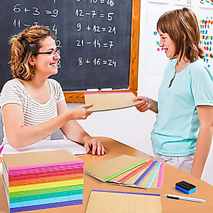 feela 48 Pack Composition Notebooks Bulk, Kraft Cover Lined Blank College Ruled Composition Travel Journals with Rainbow Spines For Women Students Business, 60 Pages, 8.3”x 5.5”, A5, 8 Colors