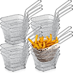 12 Pieces Mini Square Fry Basket Steel French Fry Chip Basket Food Baskets for Serving Stainless Steel Fry Basket with Handle Reusable Fries Holder Mini Deep Fryer with Basket for Home Decor