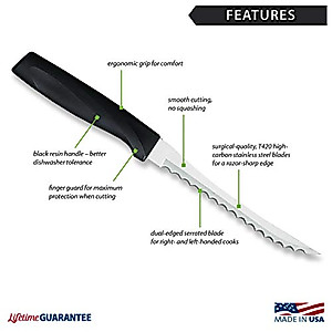 Rada Cutlery Anthem Series Tomato Slicing Knife Stainless Steel Blade with Ergonomic Black Resin Handle, 9 Inches