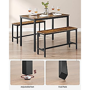 VASAGLE Dining Table Set, Bar Table with 2 Dining Benches, Kitchen Table Counter with Chairs, Industrial for Kitchen Breakfast Table, Living Room, Party Room, Rustic Brown and Black UKDT070B01