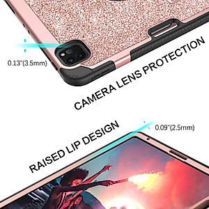 BENTOBEN iPad Air 5th/4th Generation Case, iPad Pro 11 Case, Glitter Sparkly 3 Layer Heavy Duty Shockproof Kickstand Faux Leather with Pencil Holder Protective Tablet Case Cover, Rose Gold