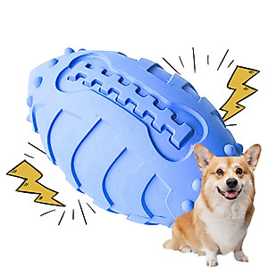 MCGOS Dog Teething Toys, Rubber Squeaky Football Fetch Dog Toy, Puppy Chewing Toys with Sound, Supports Active Biting Pet Biting Toys, Dog Teeth Cleaning Chew Toys for Dogs Puppies Aggressive Chewers