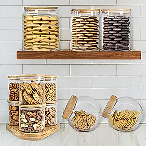 Glass Jars with Bamboo Lids with Bamboo Tray, Glass Food Jars and Canisters Sets (6 of 16oz with Bamboo Tray), Glass Food Storage Containers with Lids, Glass Canisters with Bamboo Lids, Glass Food Jars with Airtight Lids, Glass Pantry Food Storage & Organ