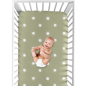 Sweet Jojo Designs Sage Green Boho Sun Boy or Girl Fitted Crib Sheet Baby or Toddler Bed Nursery - White Bohemian Celestial Sky Desert Sunshine Outdoors Nature Gender Neutral