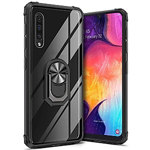 GREATRULY Kickstand Case for Samsung Galaxy A50 / A50s,Drop Protection Clear Case for Galaxy A50 / A50s,Slim Phone Cover Shell,Soft Bumper + Hard Back + Ring Stand Fits Magnetic Car Mount,Black