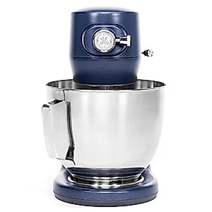 GE Tilt-Head Electric Stand Mixer | 7-Speed, 350-Watt Motor | Includes 5.3-Quart Bowl, Flat Beater, Dough Hook, Wire Whisk & Pouring Shield | Countertop Kitchen Essentials | Sapphire Blue