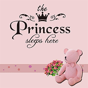 QISHENG The Princess Sleeps Here Wall Decal Vinyl Sticker for Kids Baby Girls Bedroom Decoration Nursery Home Decor Mural Design (The Princess Sleeps here, 40cm X 30cm(15.7"X11.8"）)