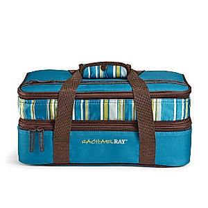 Rachael Ray Expandable Insulated Casserole Carrier for Hot or Cold Food, Thermal Lasanga Lugger Tote for Pockluck, Parties, Picnic, and Cookouts, Fits 9" x 13" Baking Dish, Marine Blue Stripe