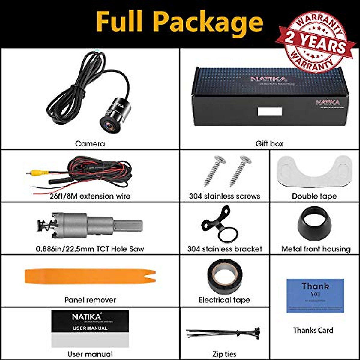 NATIKA Backup/Front/Side View Camera: No Distortion Effect Starlight Night Vision HD Metal Flush or Surface Mount CVBS | AHD Reverse Rear View Backup Camera for Cars Pickup Trucks SUVs RVs Vans