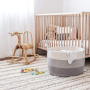 OrganiHaus Gray Extra Large Storage Basket for Blankets 20x13| Decorative Cute Laundry Hamper Basket for Clothes | Cotton Rope Basket for Blankets | Farmhouse Nursery Laundry Basket & Towel Hamper