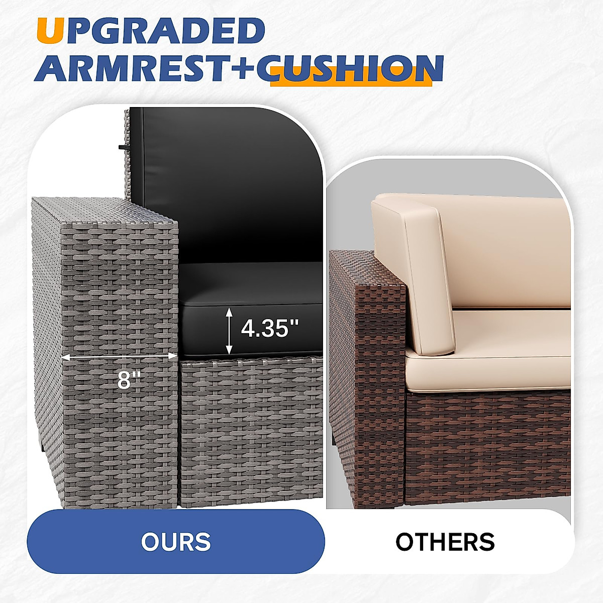 ELPOSUN 7 Pieces Outdoor Patio Furniture Set with 44" Fire Pit Table Gray Rattan Sectional Sofa Conversation Sets for Balcony Lawn and Garden (Black, 7 pcs w/Fire Table)