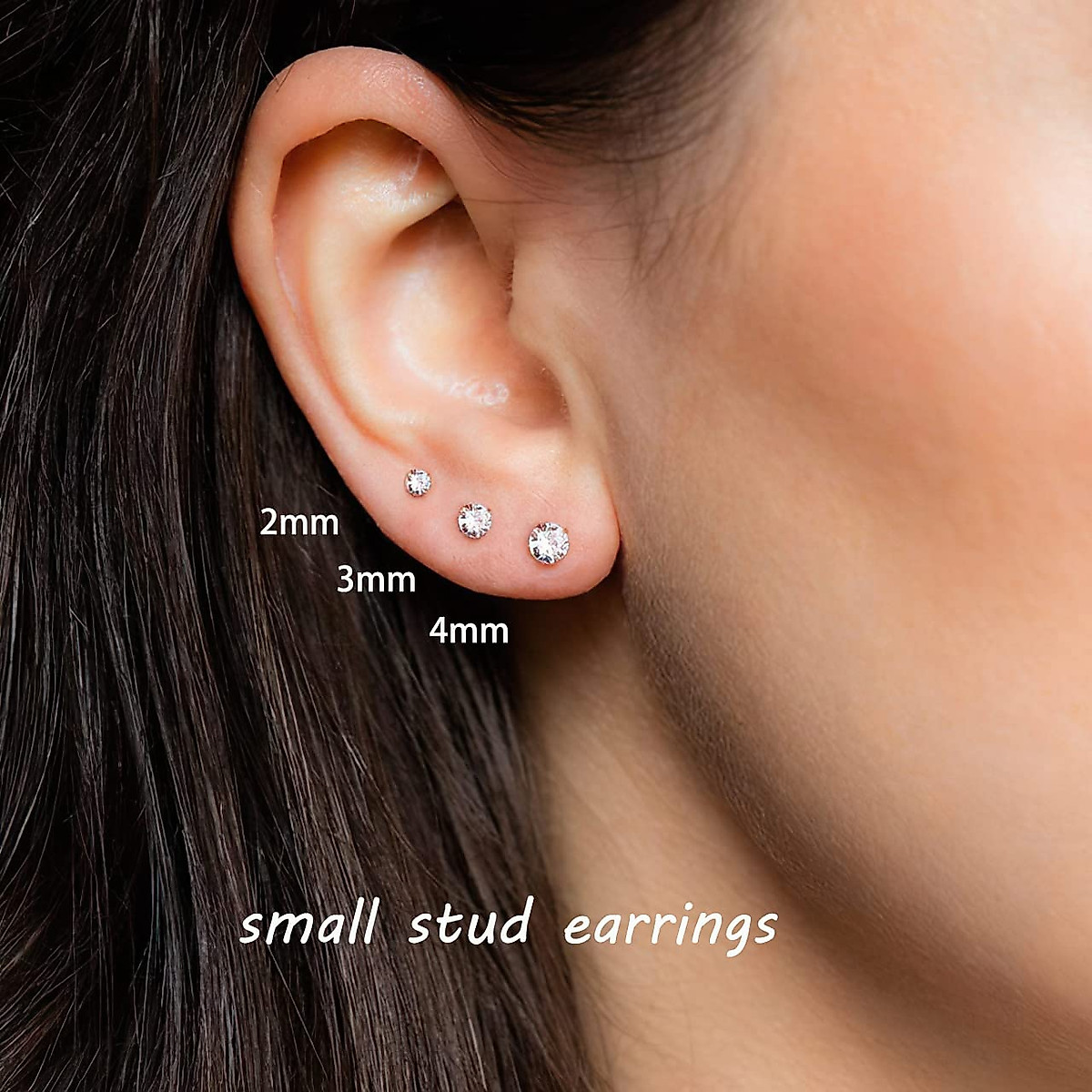 7 Pairs Flat Back Stud Earrings Set for Women, Hypoallergenic Surgical Steel Cubic Zirconia Earrings Studs for Lobe Cartilage Helix (2-8MM)