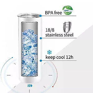 FAMKX 20oz Luminous Blanks Skinny Tumbler For Sublimation, Double Wall Stainless Steel Straight Insulated Vacuum Slim Travel Mug Glow in the dark (Green)