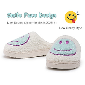 V-CEN Smile Face Slippers for Kids Happy Face Slippers for Girls Boys Soft Plush Warm Slipper Anti-Slip Winter Fluffy House Shoes Soft Memory Foam Comfort Cotton Kids Slippers Indoor and Outdoor