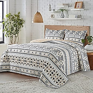 VAPUTAR King Size Quilt Bedding Set - 3 Pieces Soft Stripe Boho King Bedspread, All-Season Lightweight Reversible Coverlet Sets, Quilts King Size for Farmhouse Bedroom (Black/Beige)