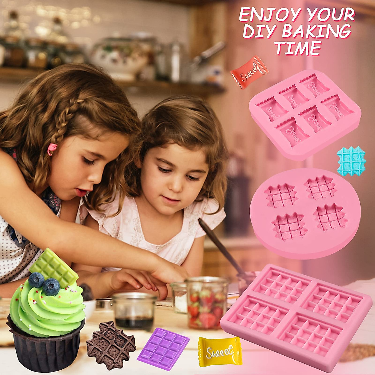 Chocolate Silicone Molds, Waffle Cookie Cake Decorating Fondant Molds 3 Pcs, Candy Mousse Butter Molds, DIY Resin, Clay Molds for Baby Showers, Birthdays, Thanksgiving, Easter, Valentine's Day