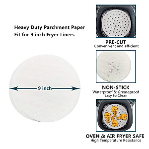 Air Fryer Perforated Parchment Paper,Non-Stick Air Fryer Liners 100 Pcs, White 7 Inch and 9 Inch (7 Inch)