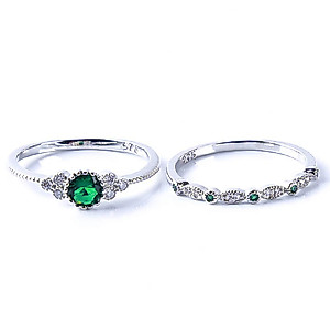 SONGLIN Gemstone Zircon Ring Two-Piece Set of Micro Emerald Rings Engagement Jewelry for Women No.7